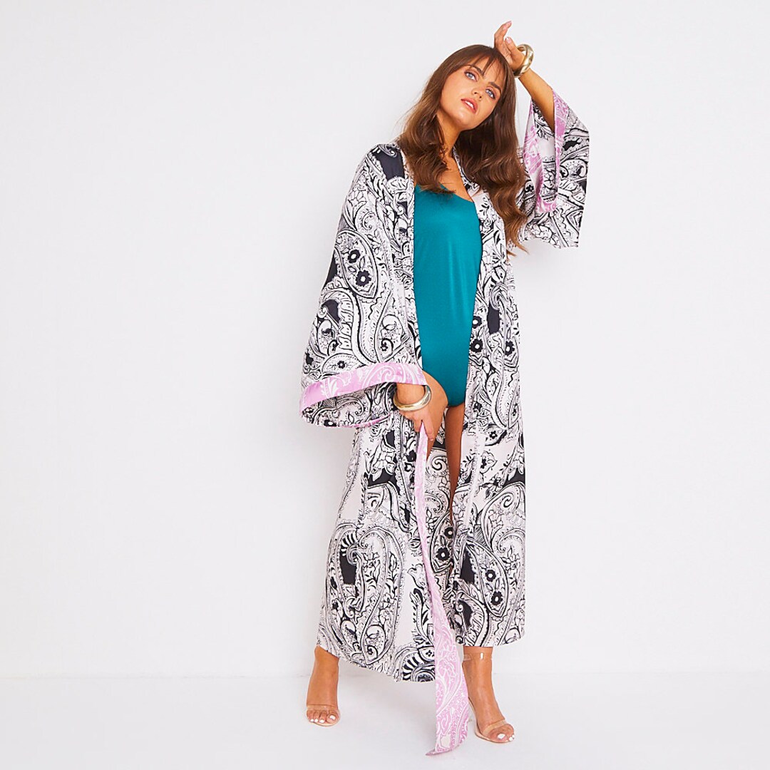 Niko Maxi Kimono Robe in Black/pink - Etsy UK