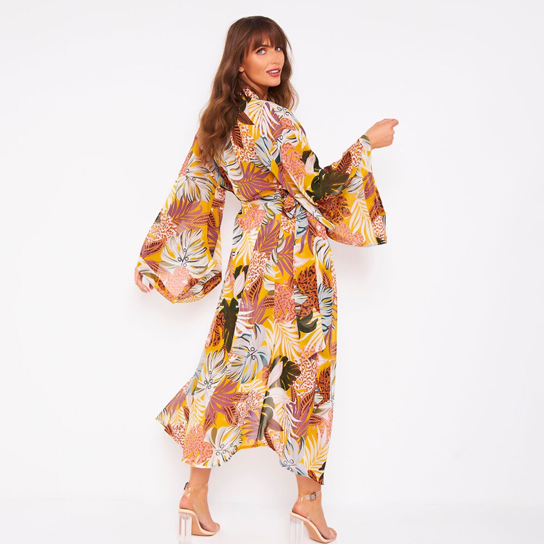 Niko Maxi Kimono in Leopard Palm - Etsy