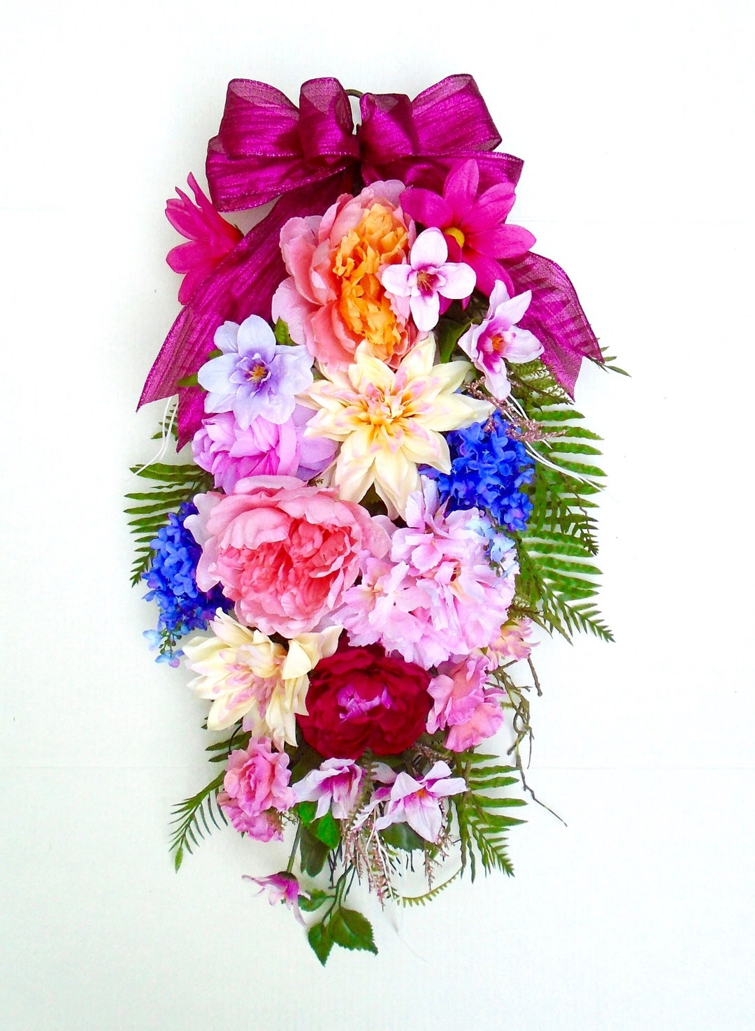 Silk Floral Swag , Floral Swag, Door Swag, Floral Wall Swag, Spring ...