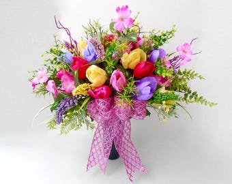 Spring Cemetery Arrangement, Cemetery Cone, Graveside Flowers, Mother's ...