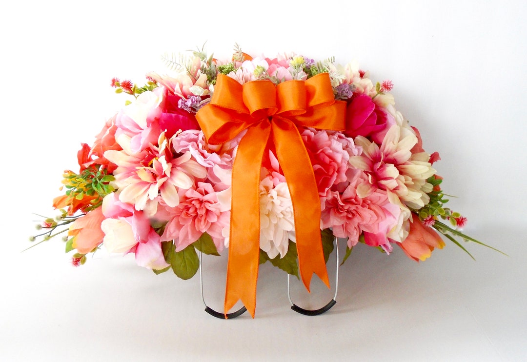 Cemetery Headstone Saddle Arrangement, Spring Cemetery Floral, Cemetery ...