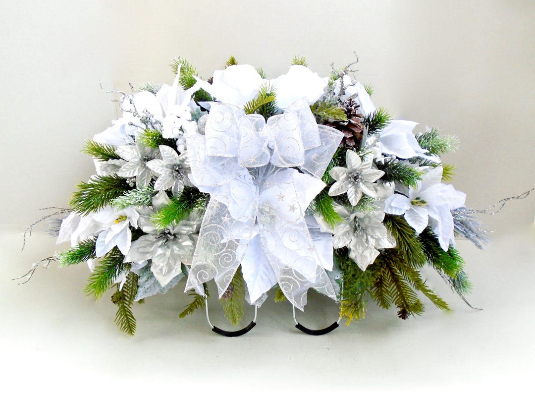 Deluxe Christmas/winter Cemetery Headstone Floral Saddle Arrangement ...