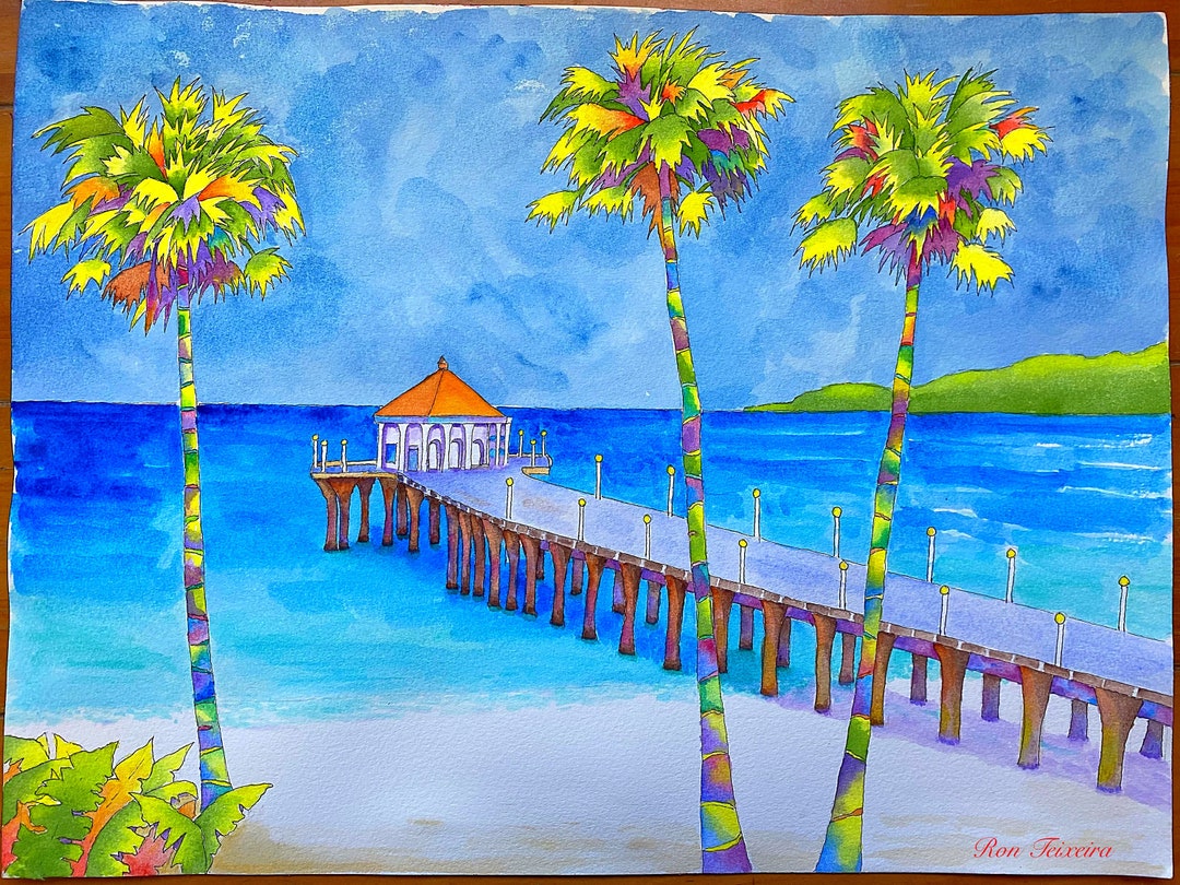 Manhattan Beach Pier - on Watercolor Paper - Etsy