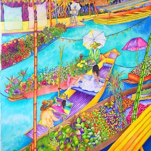 The Floating Market-watercolor Paper - Etsy