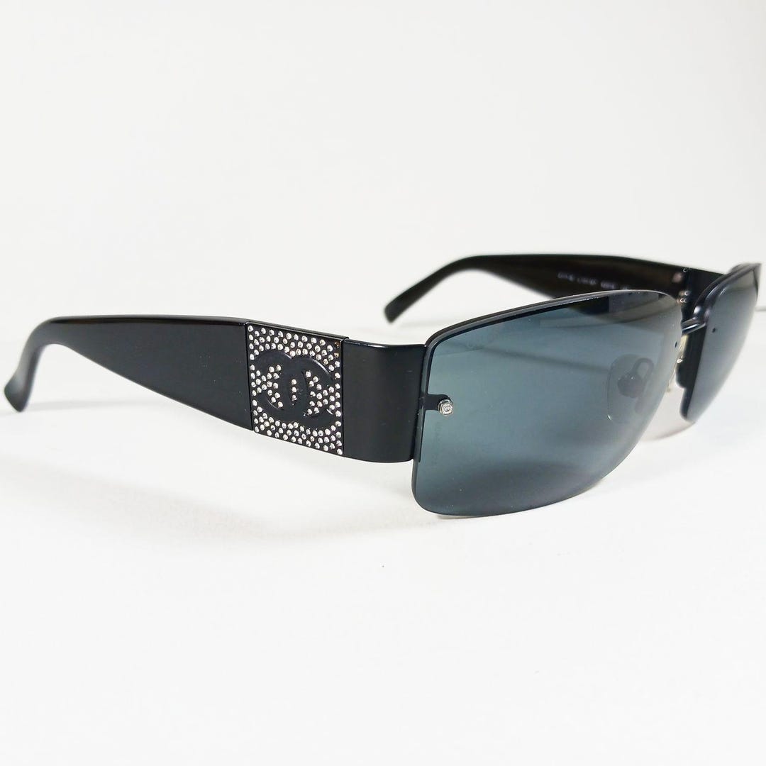 Chanel 4117-B C.101/87 Black Rhinestones CC Logo Women's Sunglasses - Etsy