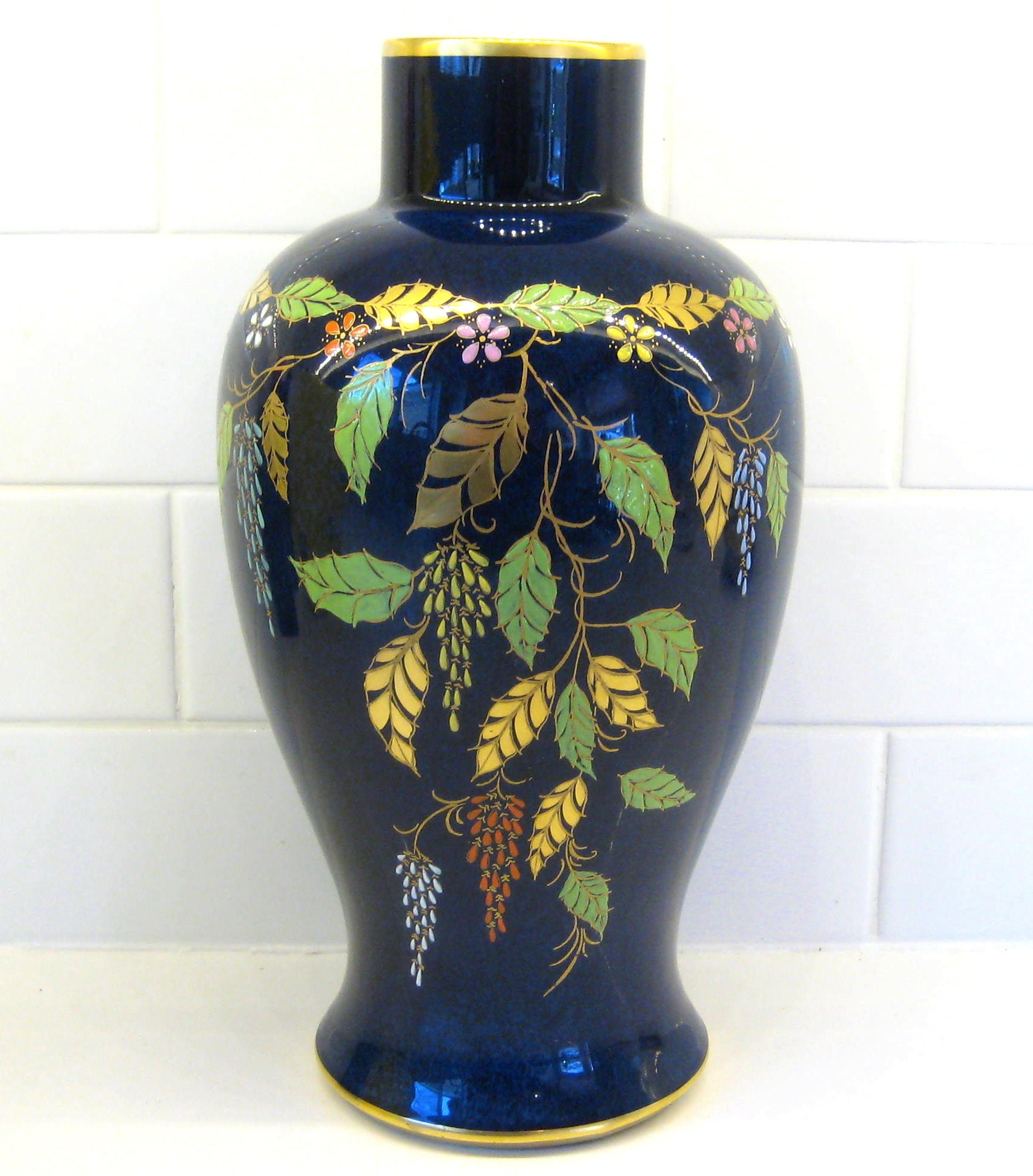 Carlton Ware 11 Inch Blue Art Deco Leaf Pattern Vase - Etsy