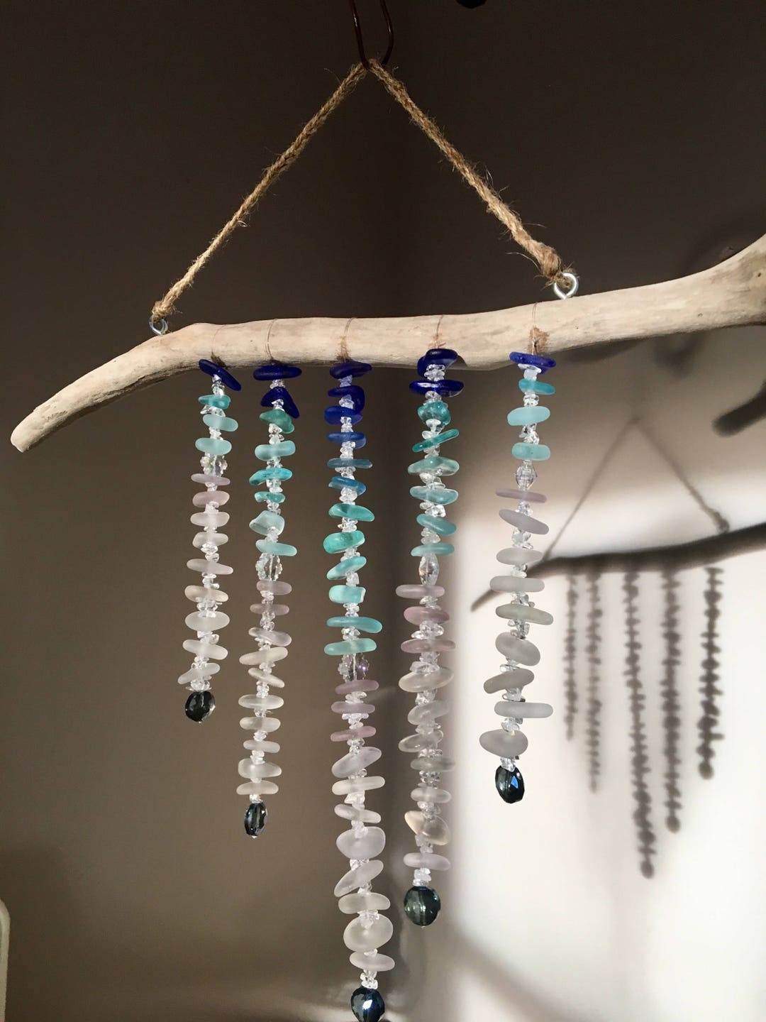 Sea Glass Wind Chime: Lake Michigan Glass, Crystal Beads, Driftwood - Etsy
