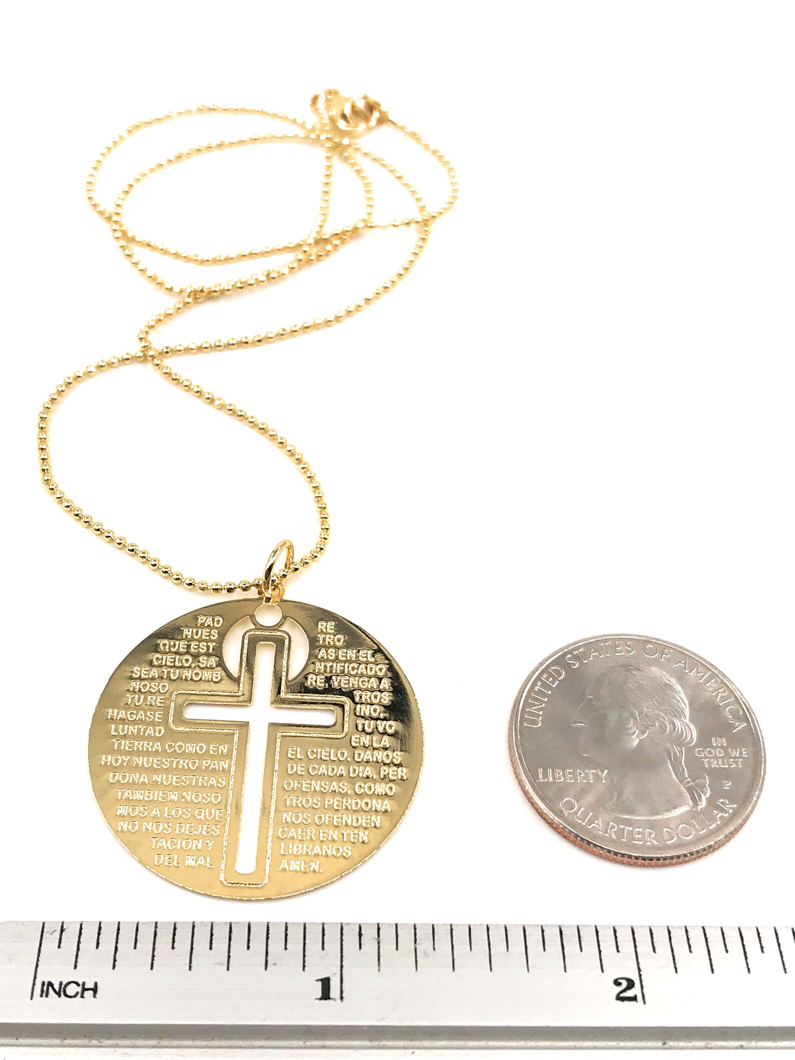 Gold Crucifix Necklace, Our Father Prayer Pendant Necklace, Tiny Gold ...