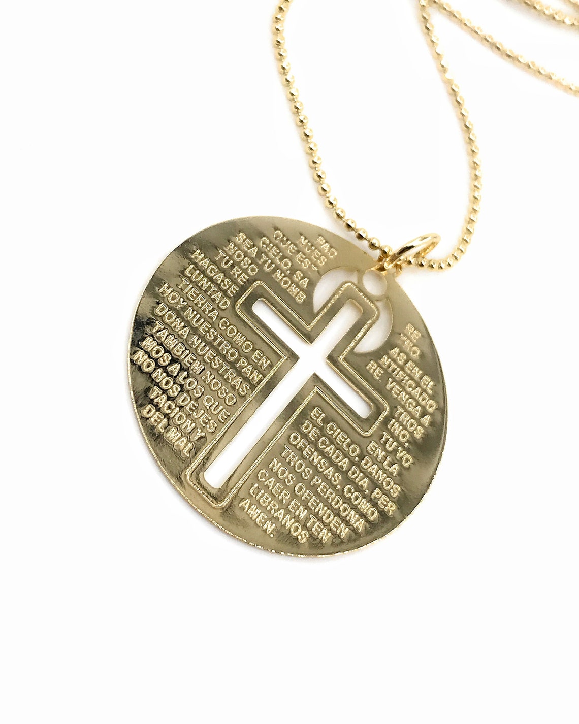 Gold Crucifix Necklace, Our Father Prayer Pendant Necklace, Tiny Gold ...