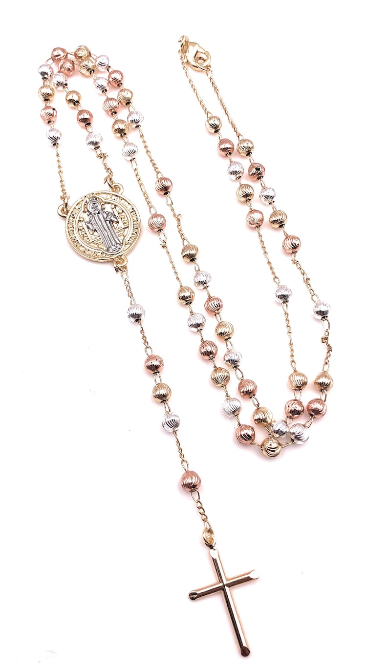 Long Rosary Necklace, Rosary Beads Necklace, Gold Rose and Silver ...