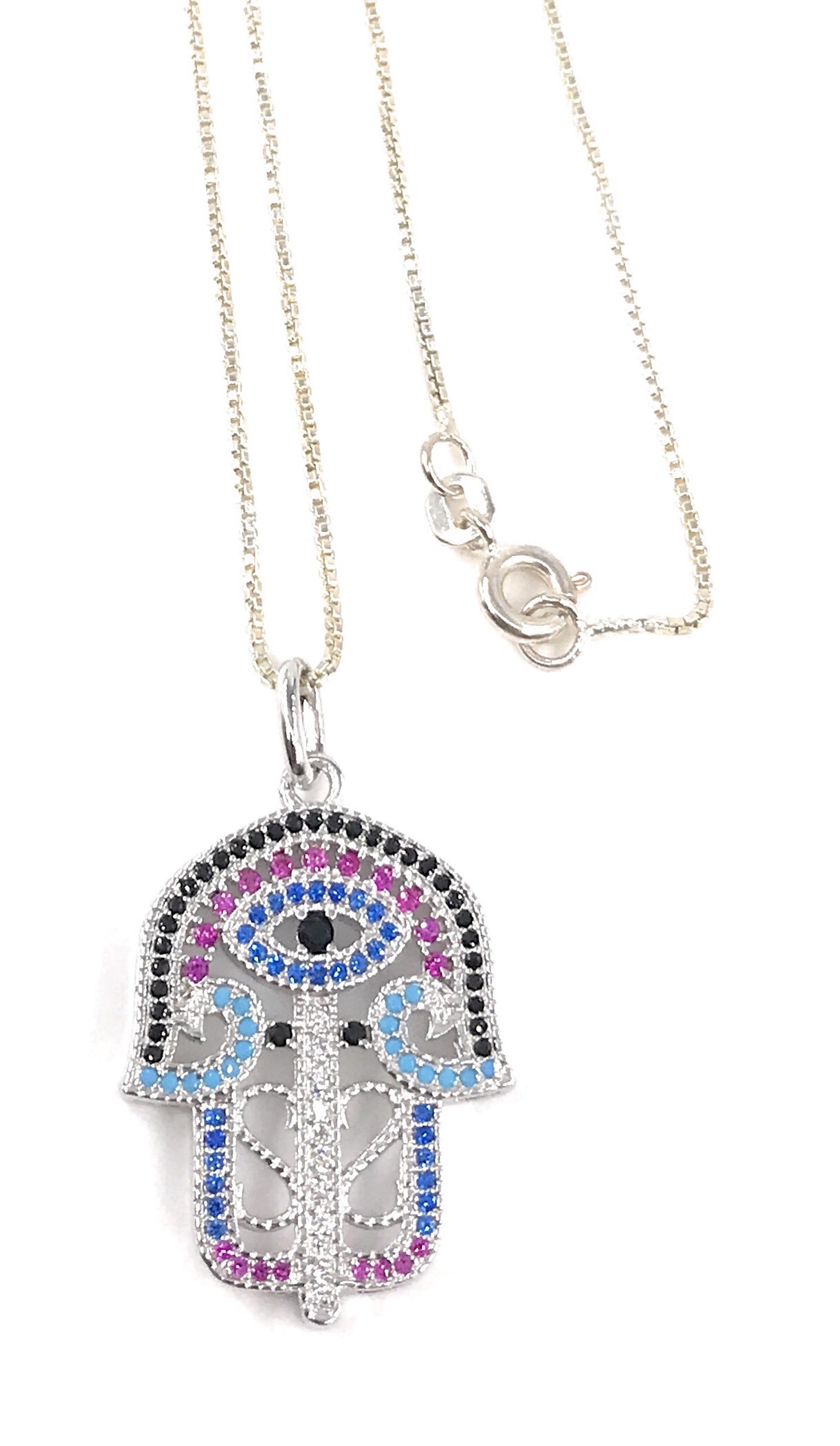 Silver Hand of Fatima Necklace Evil Eye Silver Plated | Etsy