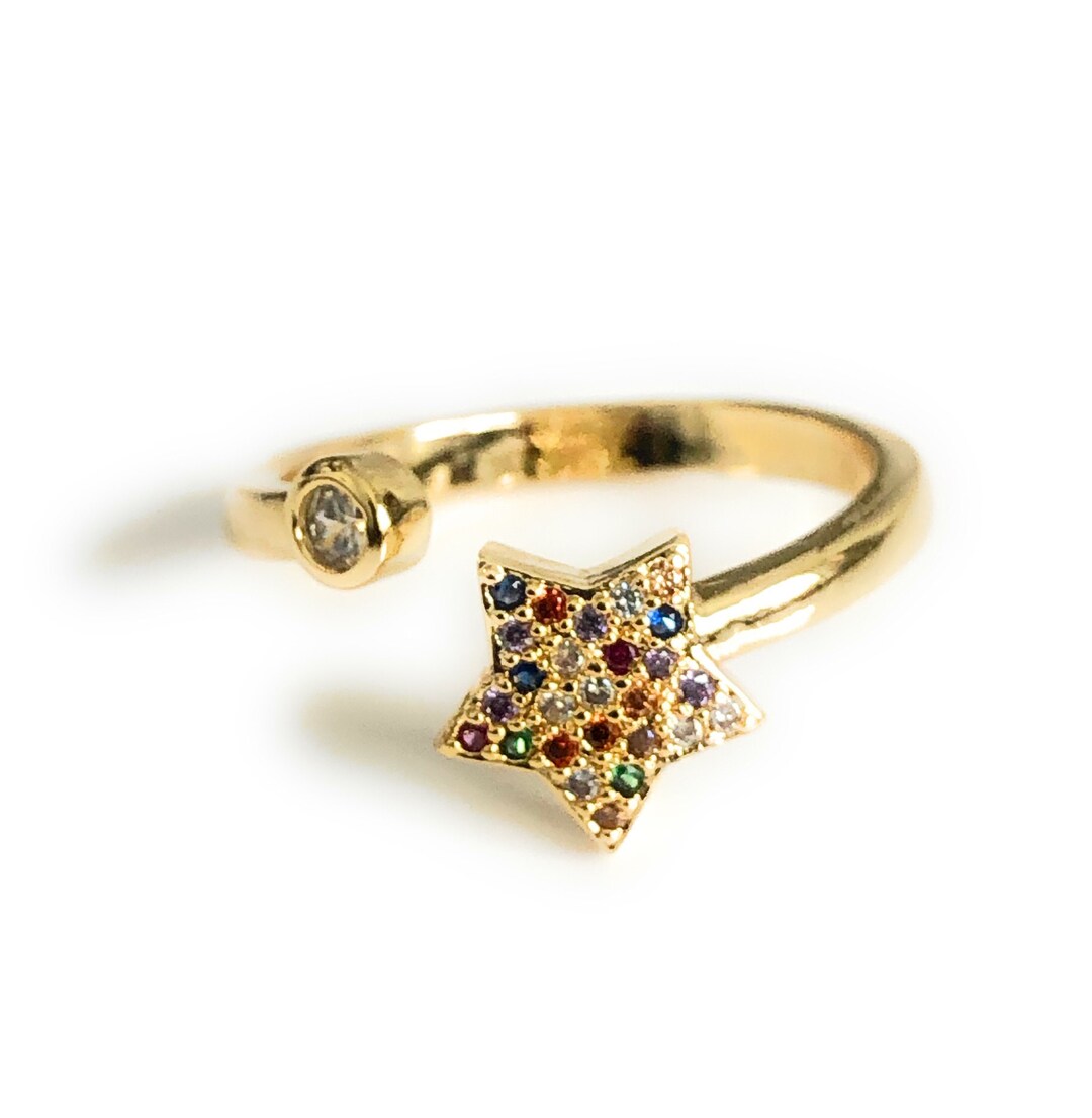 Adjustable Star Ring, Dainty Cubic Zirconia Band, Celestial Jewelry ...