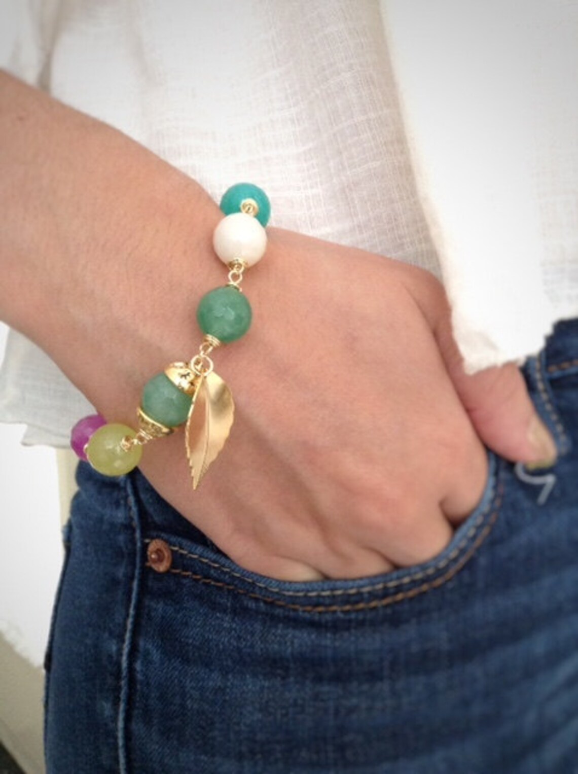 Spring Bracelets Rainbow Stone Boho Bracelet Soft Pastel - Etsy