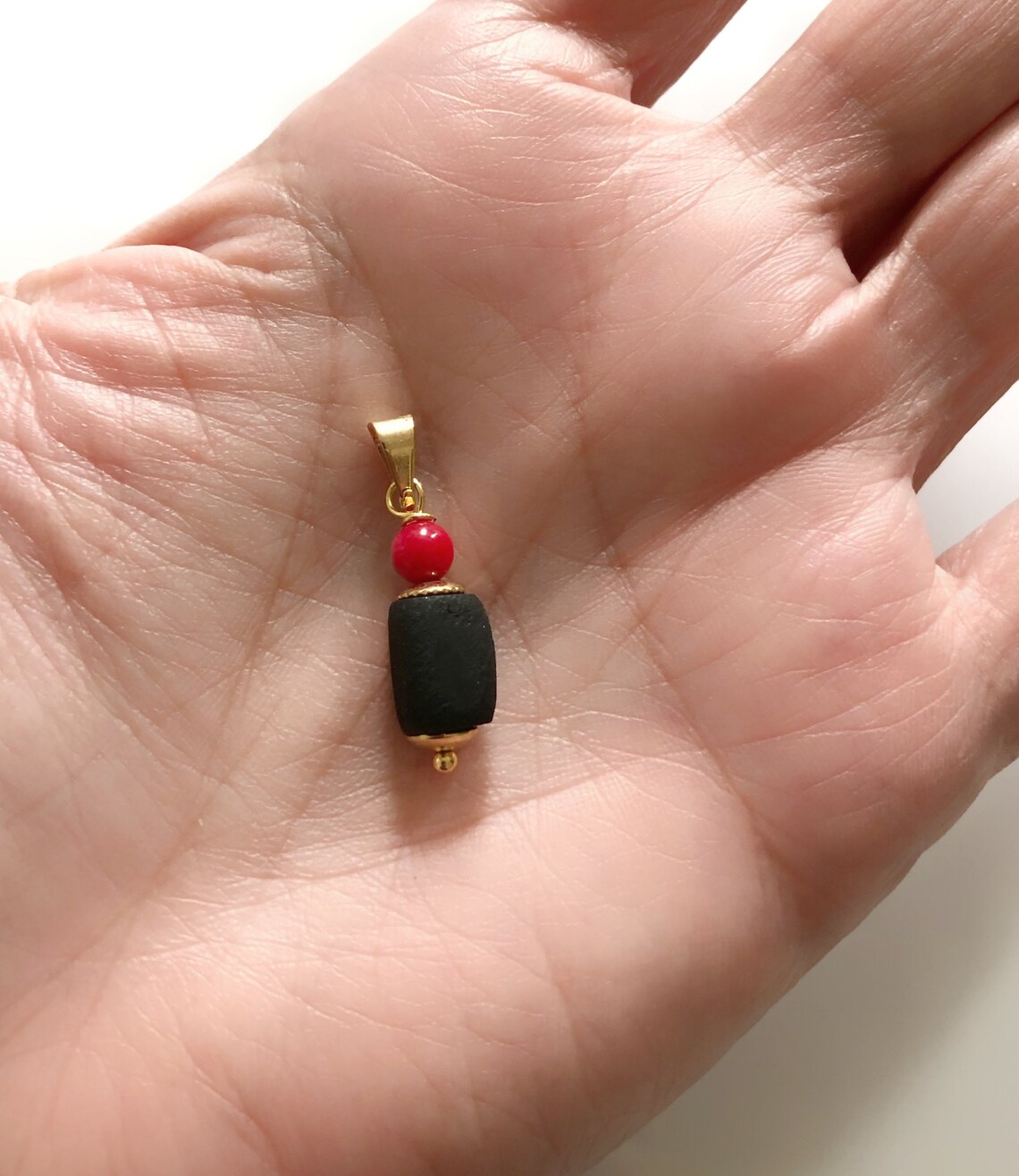 Red Coral Azabache Pendant Genuine Azabache Jet Stone Charm - Etsy