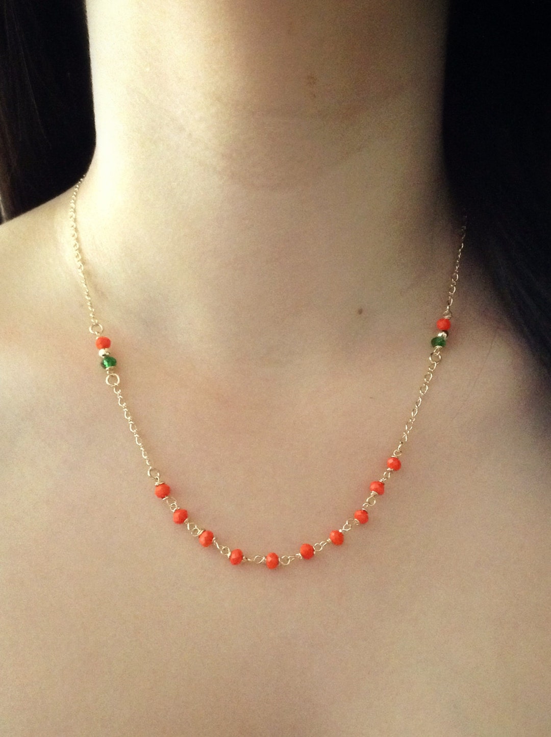 Gold Orange Necklace Minimalist Short Necklace, Spring Choker Necklace ...