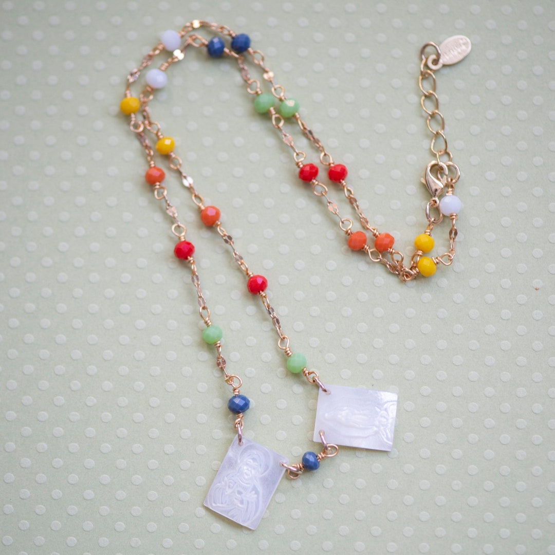Catholic Scapular Crystal Necklace, Religious Jewelry, Our Lady of ...