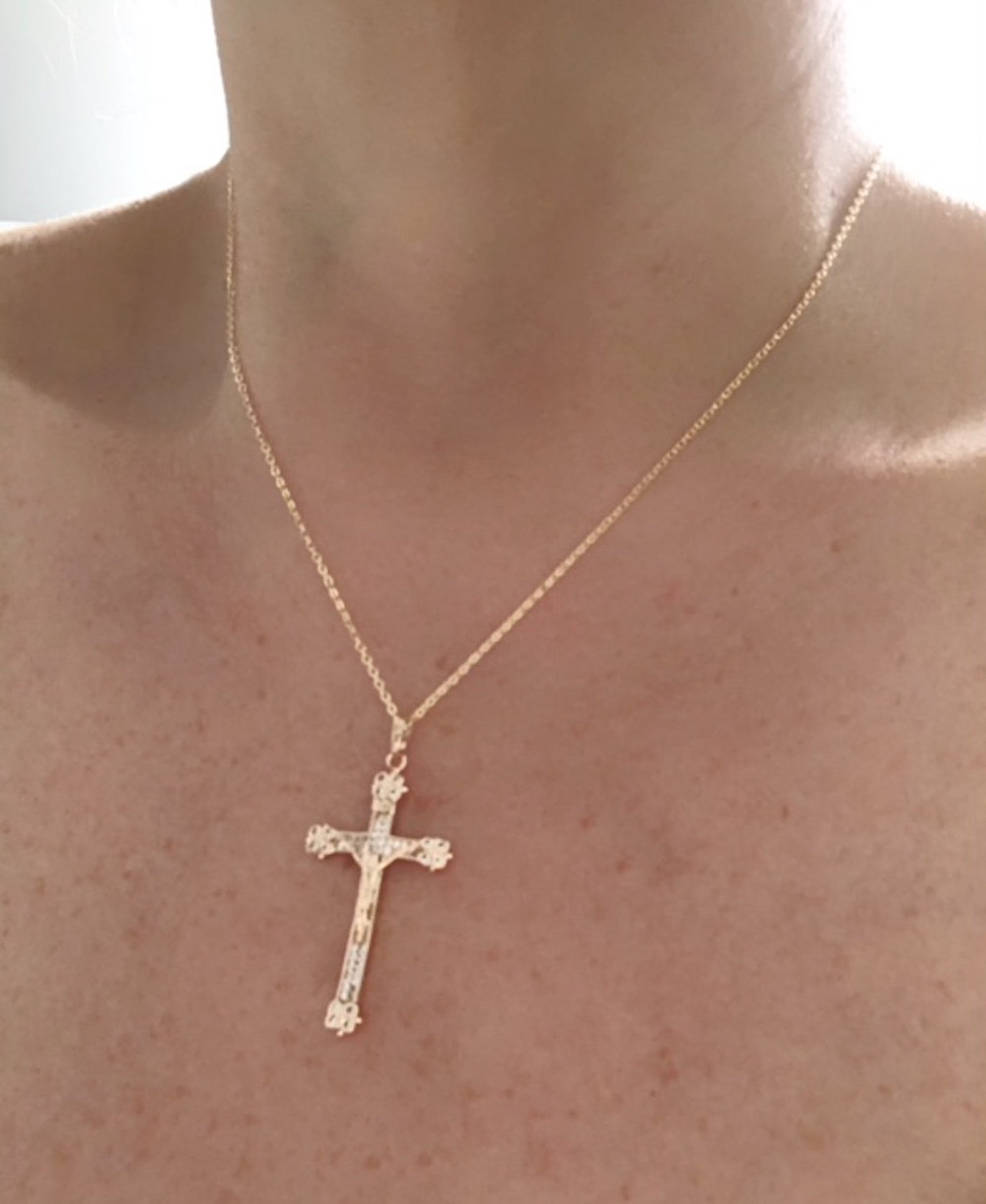 Vintage Style Cross Necklace 18k Gold Plated Crucifix - Etsy