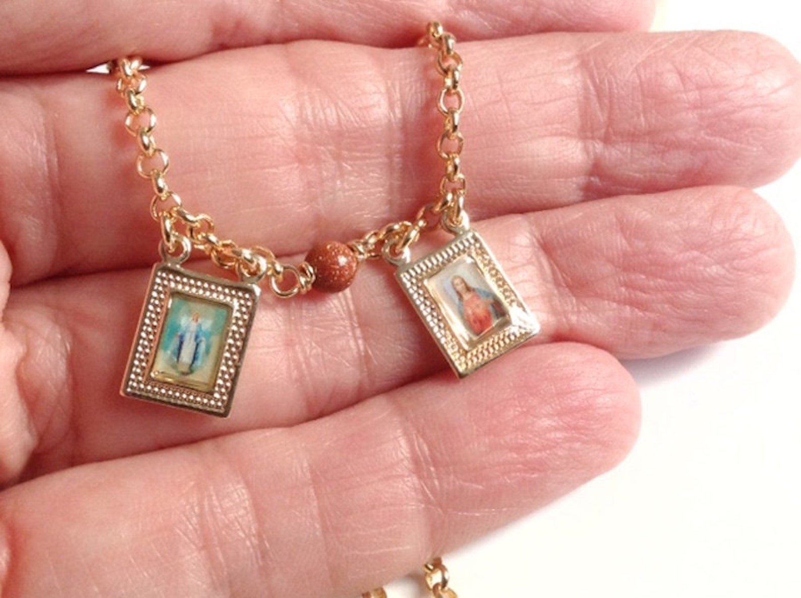 Catholic Scapular Medal Necklace Gold Plated Sacred Heart of | Etsy