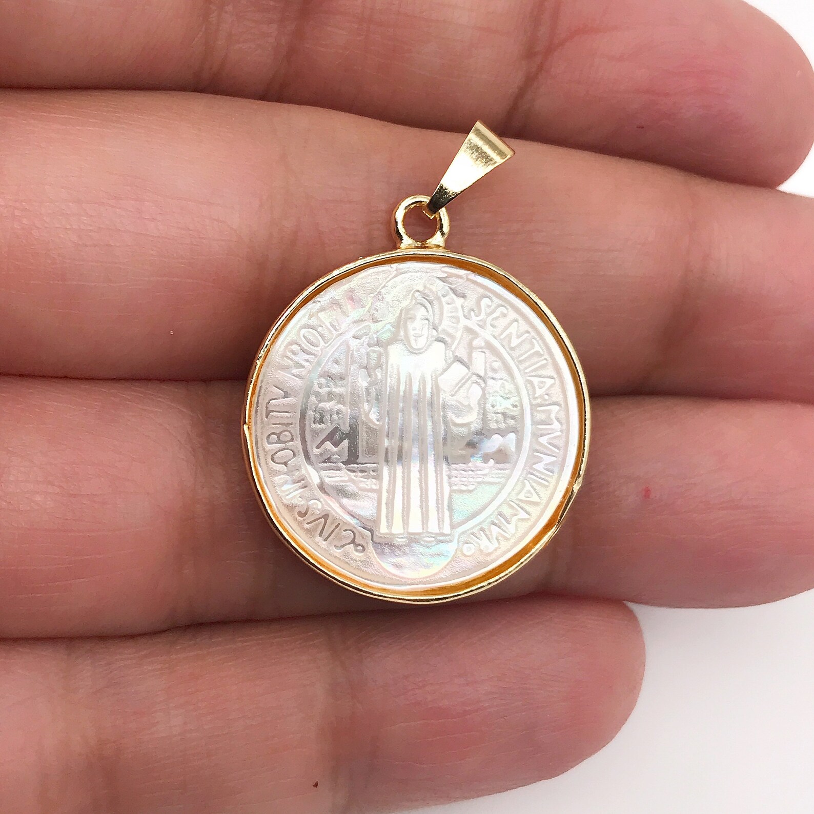 Mother of Pearl St. Benedict Medal Shell Medallion San - Etsy