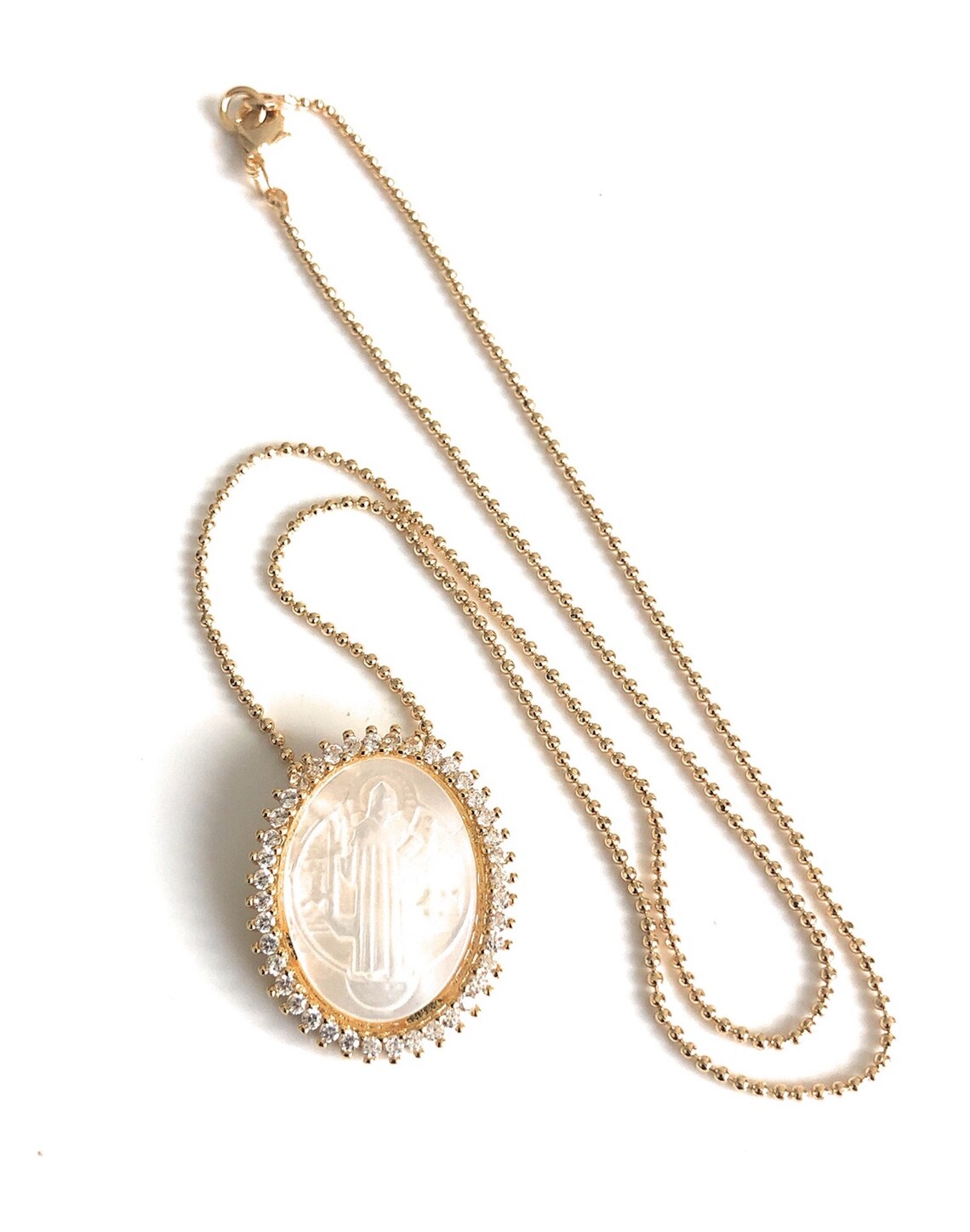 St Benedict Necklace, Mother of Pearl Saint Benedict Pendant, San ...