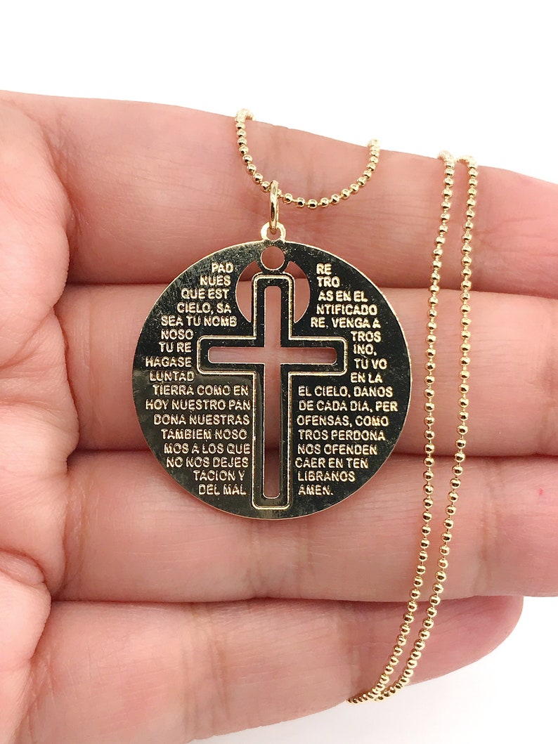 Gold Crucifix Necklace, Our Father Prayer Pendant Necklace, Tiny Gold ...
