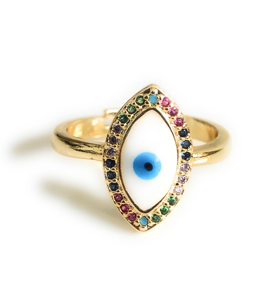 Evil Eye Ring, Adjustable Protection Ring, Dainty Evil Eye Cubic ...