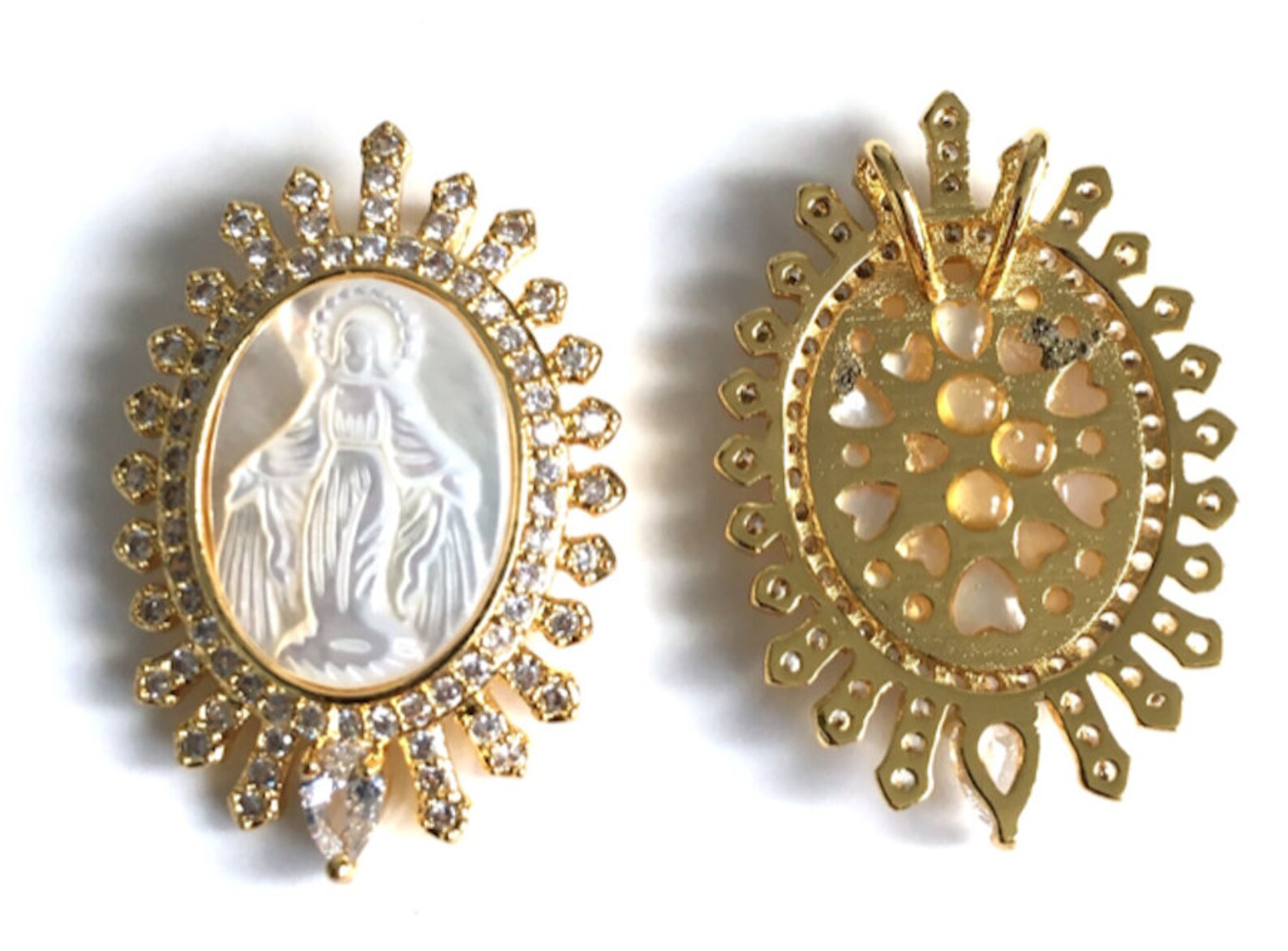 Gold Virgin Mary Necklace Mother of Pearl Lady of Grace Shell - Etsy