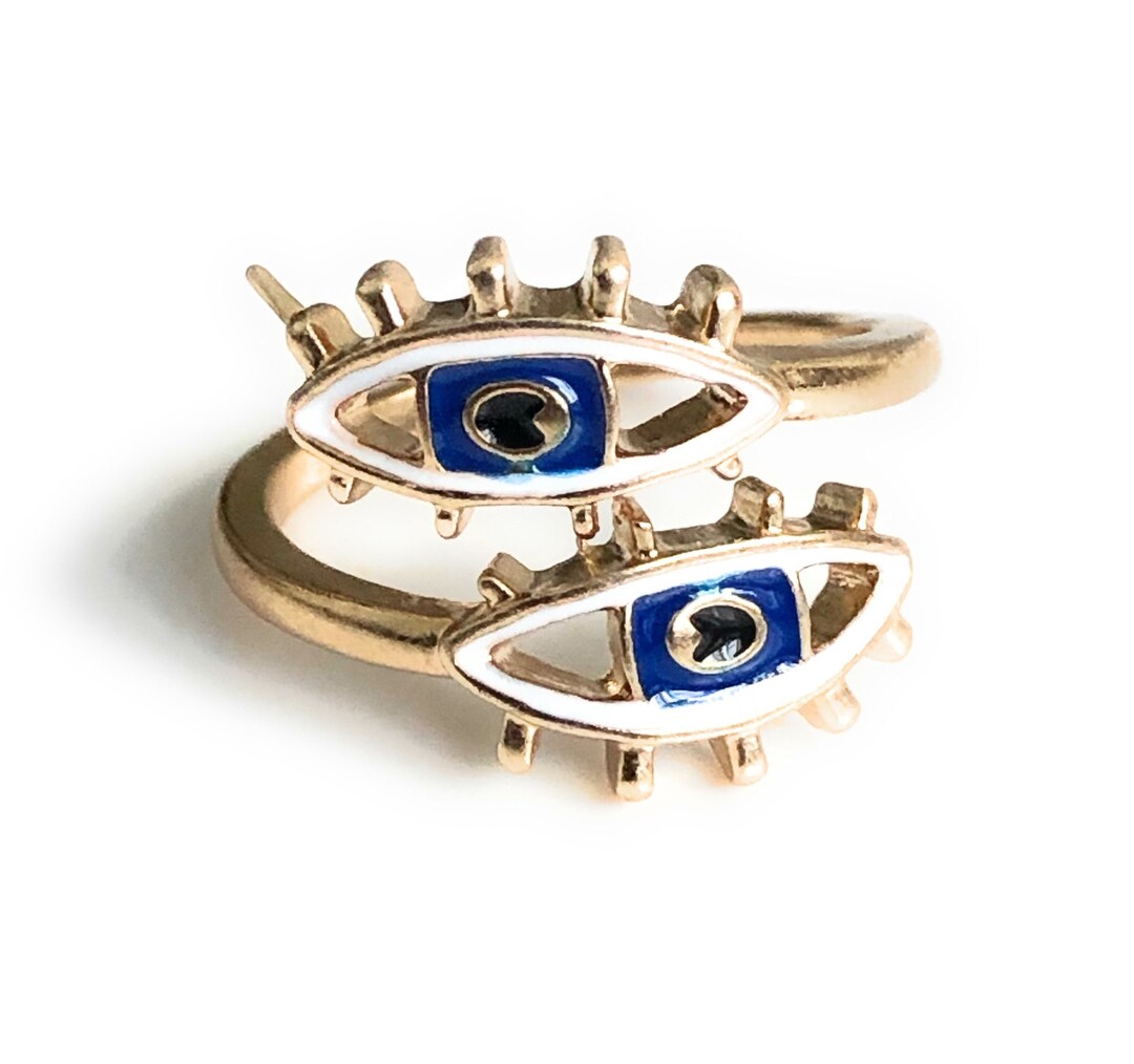 Adjustable Evil Eye Enamel Ring, Double Eye One Size Evil Eye Ring ...