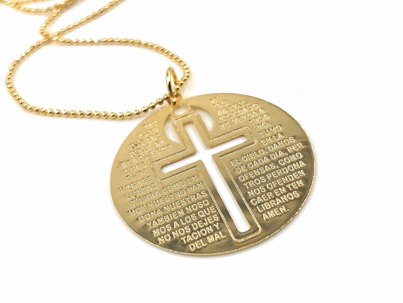 Gold Crucifix Necklace, Our Father Prayer Pendant Necklace, Tiny Gold ...