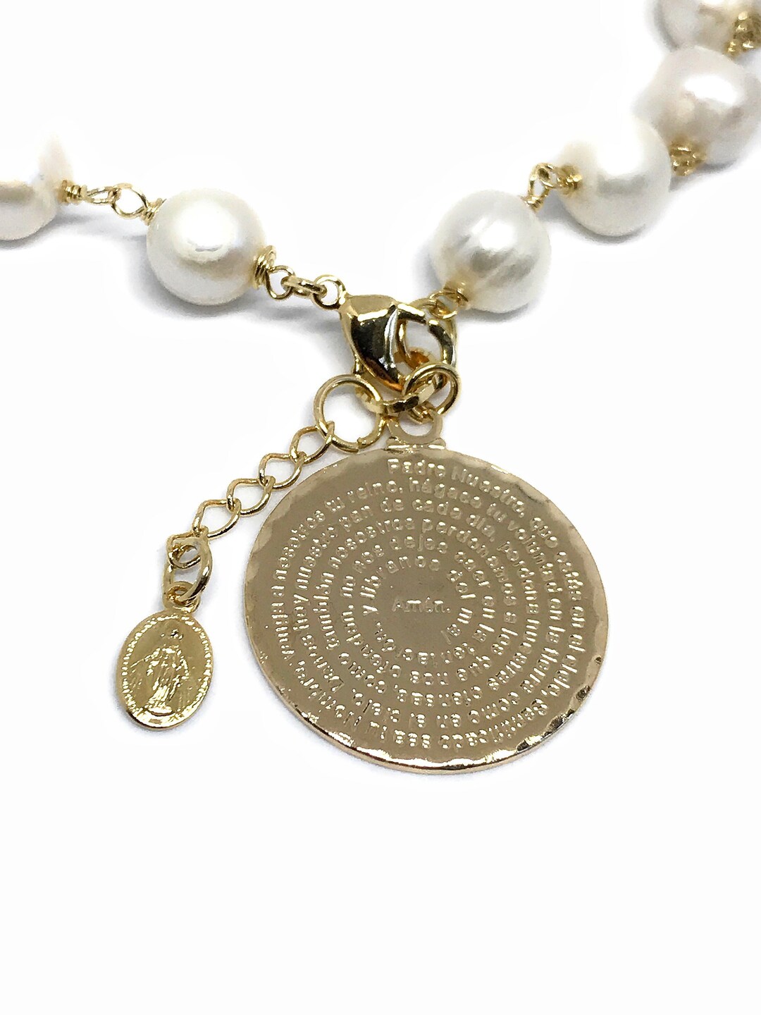 Our Father Prayer Bracelet, Pearls Bracelet Gold Plated Pendant, Lords ...