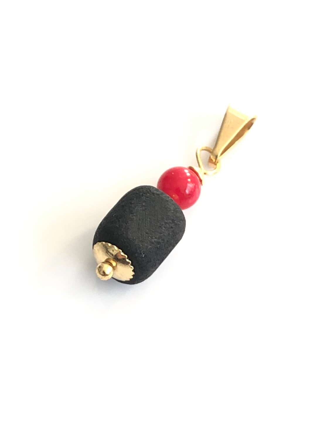Red Coral Azabache Pendant Genuine Azabache Jet Stone Charm - Etsy