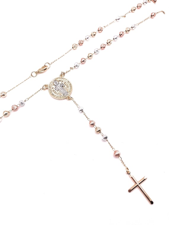 Long Rosary Necklace Rosary Beads Necklace Gold Rose and | Etsy