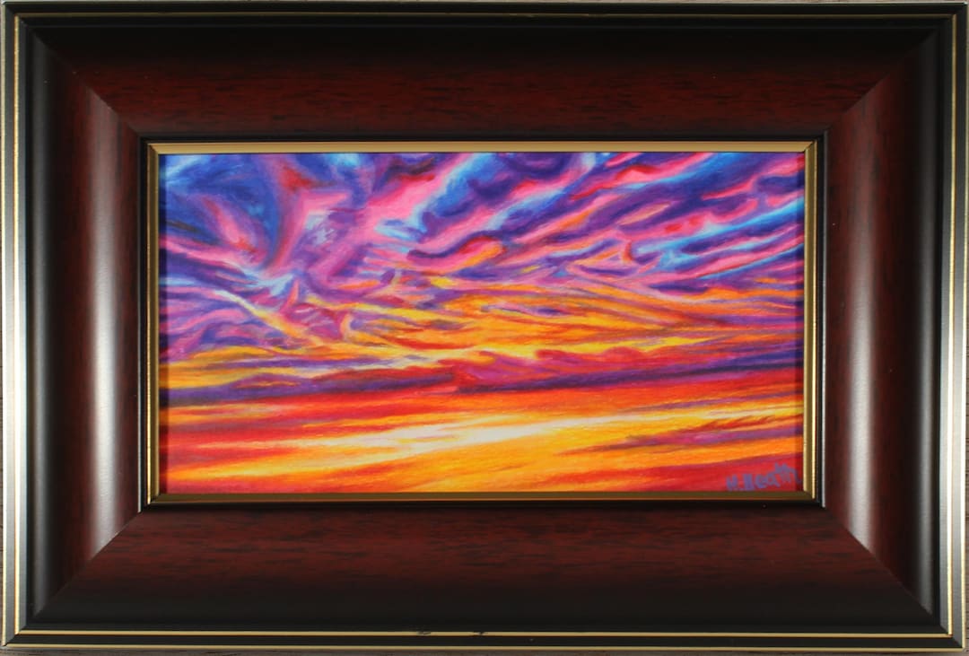 Sunset Original Art, Color Pencil Drawing, Framed Artwork - Etsy