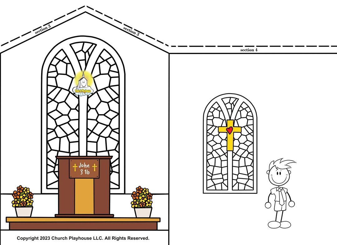 Stand-up Color & Cut Paper Church | Printable Church Character ...