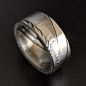 Damascus Ring Mens Wedding Band Hammered Ring - 8mm Silver Damascus ...