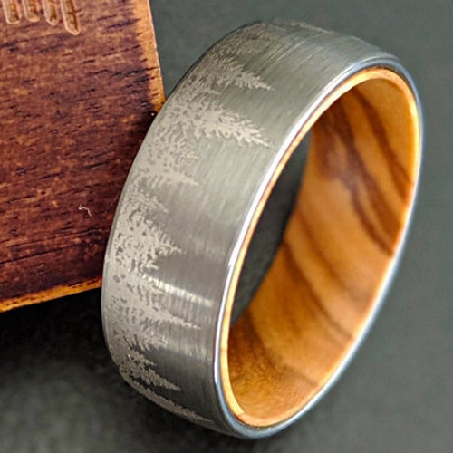 Forest Tree Ring Mens Wedding Band Tungsten Ring Unique - Etsy