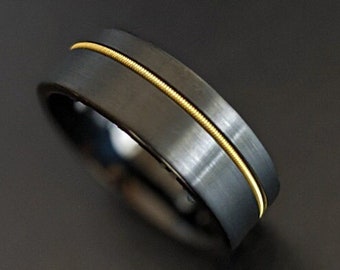 Black Guitar String Ring Tungsten Wedding Band Mens Ring Guitar Ring ...