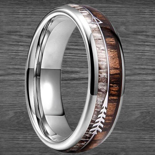 Deer Antler Ring With Arrow Inlay Zebra Wood Ring Mens Wedding - Etsy