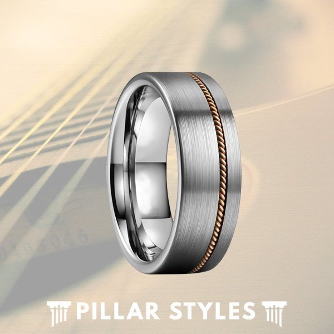 Guitar String Ring Tungsten Wedding Band Mens Guitar Ring 8mm Mens ...