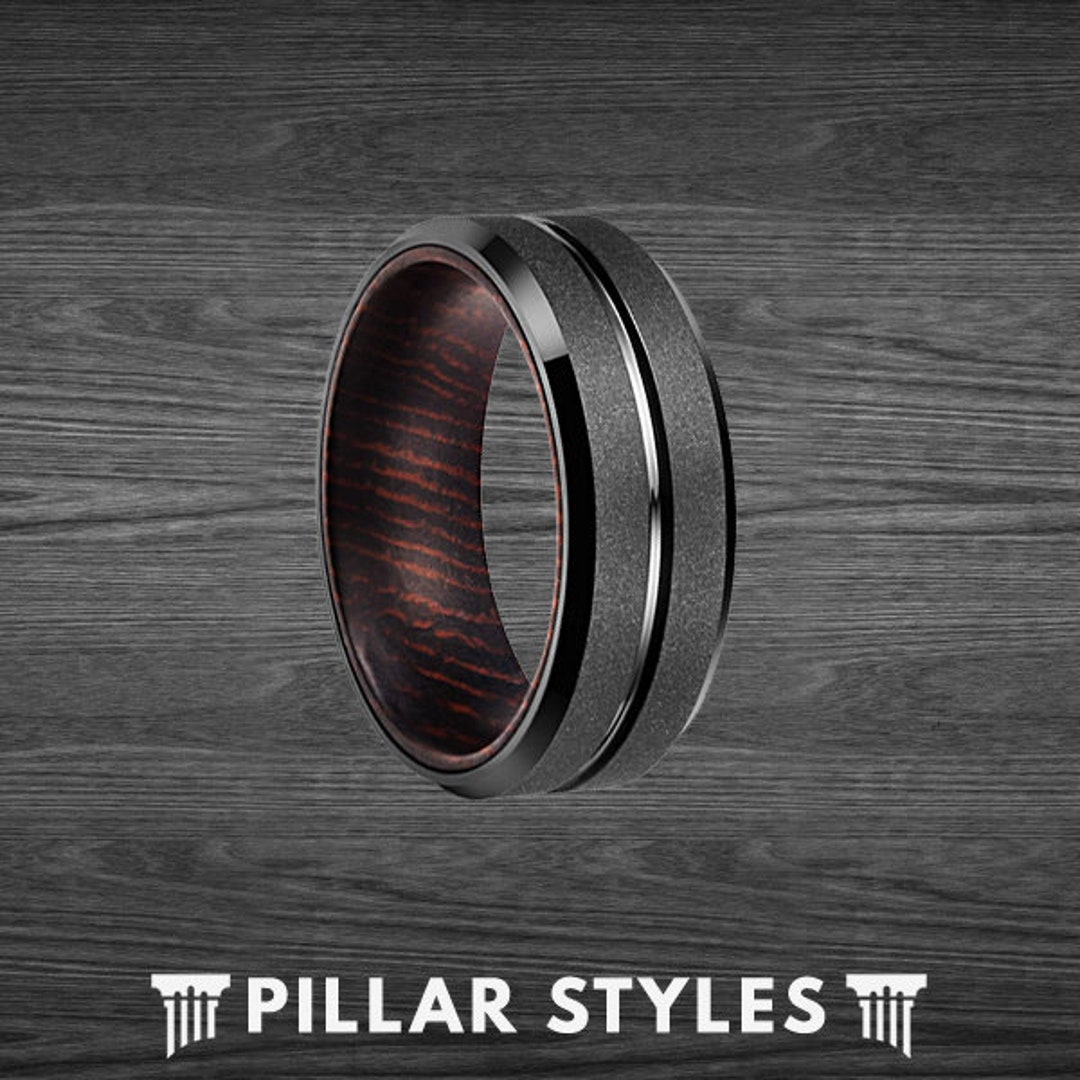 Rare Wenge Wood Ring Mens Wedding Band - 8mm Unique Wood Inlay Ring ...