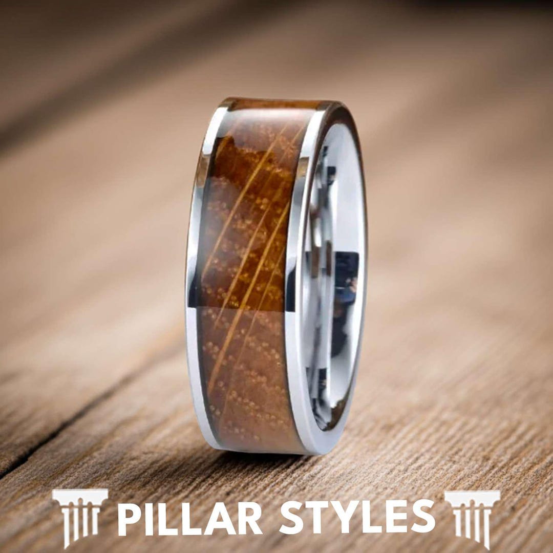 Silver Whiskey Barrel Ring Mens Wedding Band Tungsten Ring With Bourbon ...