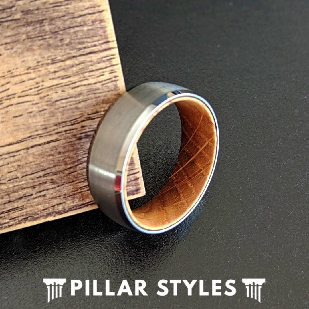 Beveled Whiskey Barrel Ring Mens Wedding Band Wood Ring - Wood Wedding ...