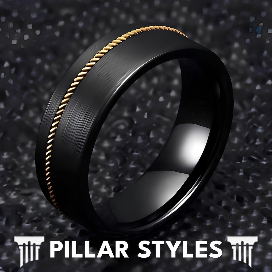Black Guitar String Ring Tungsten Wedding Band Mens Ring Guitar Ring ...