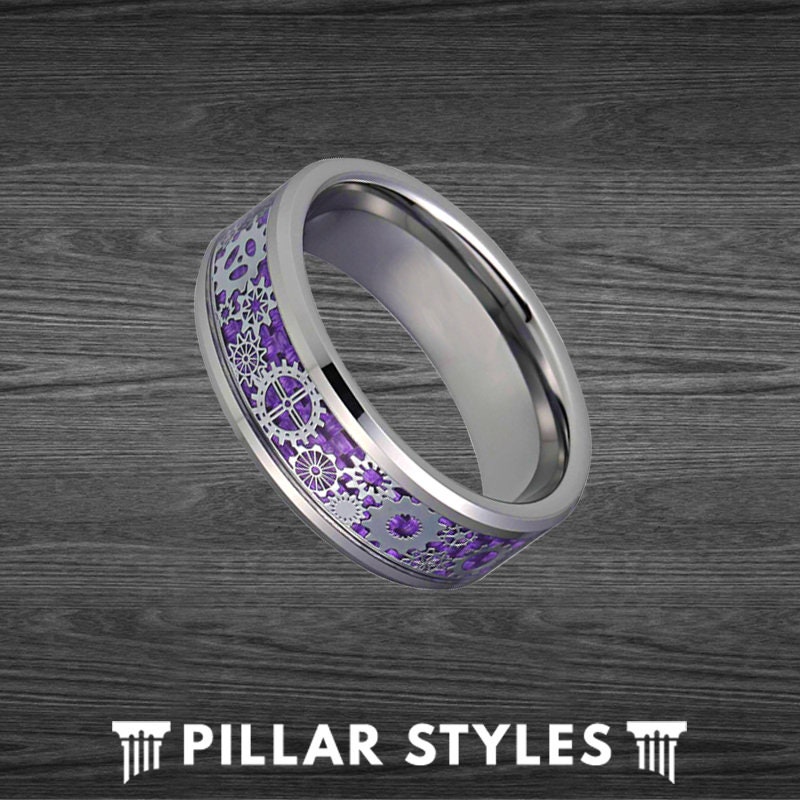 Tungsten Wedding Band Mens Ring Purple Steampunk Ring Mens | Etsy