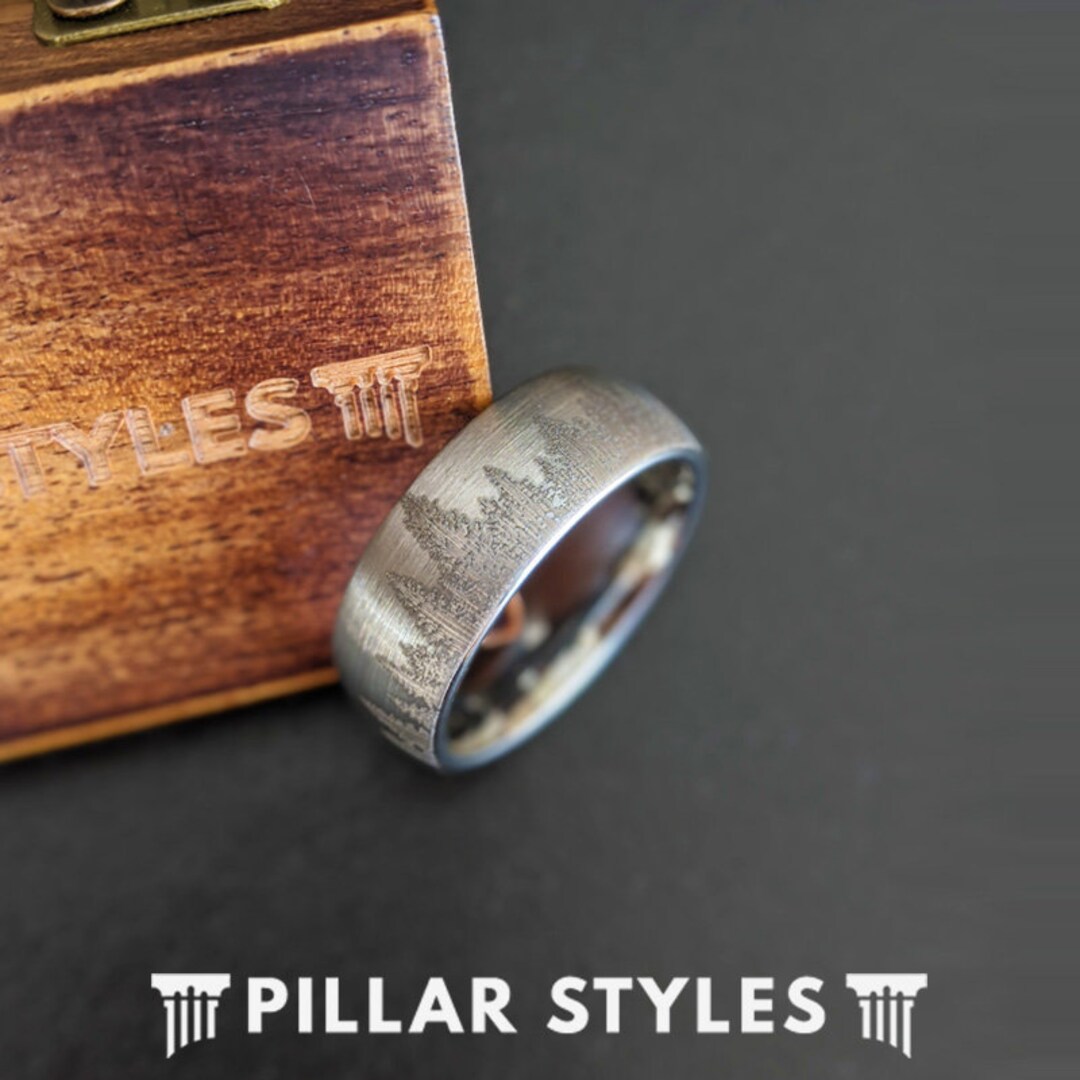 Forest Tree Ring Mens Wedding Band Tungsten Ring - Unique Wedding Band ...