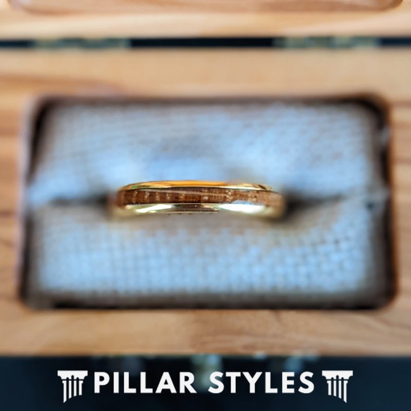 4mm Whiskey Barrel Ring Gold Wedding Bands Womens Ring Bourbon Wood ...