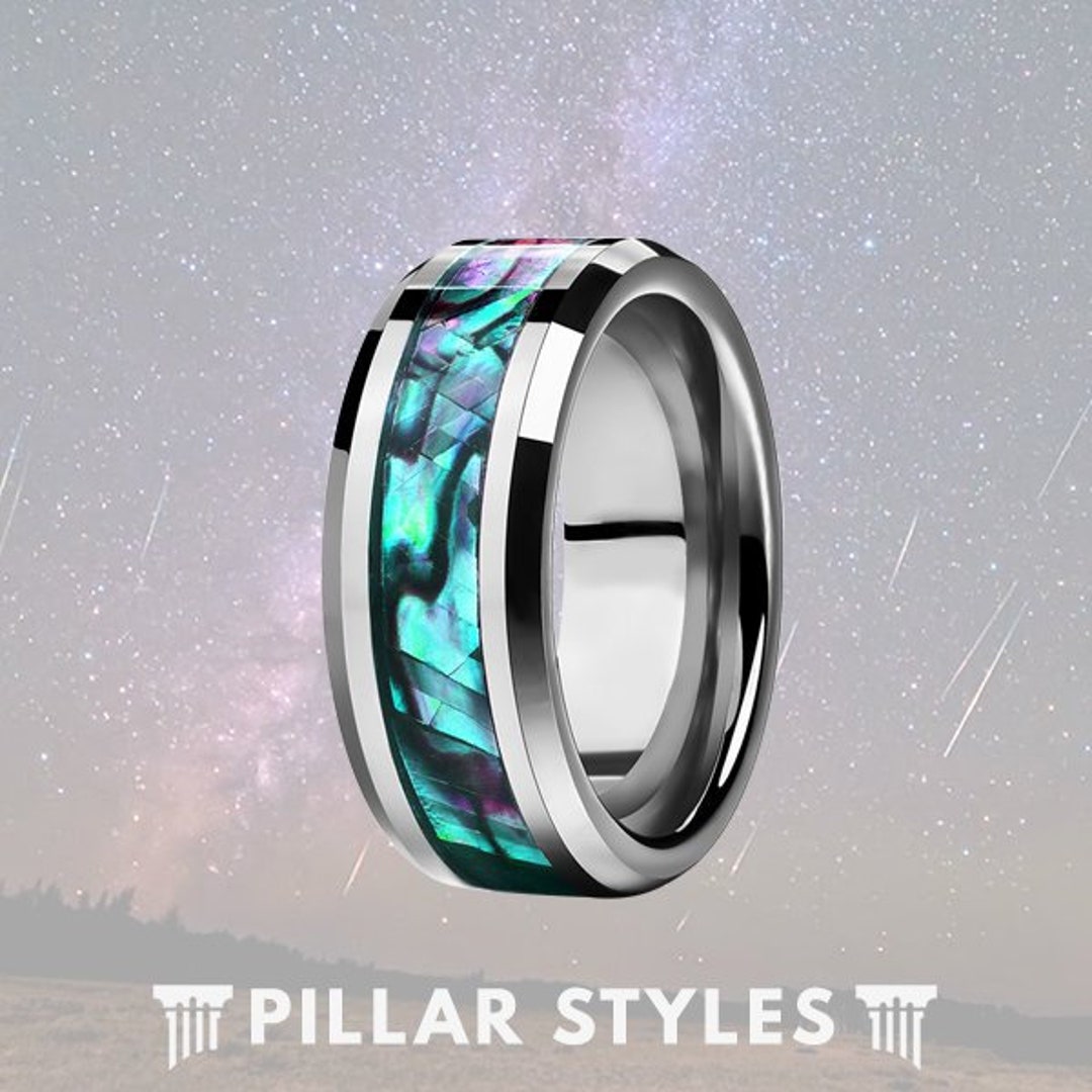 Mens Abalone Shell Ring Tungsten Wedding Band Mens Ring - Unique ...