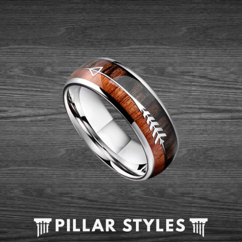 Koa Wood Ring Mens Wedding Band With Arrow Inlay Mens Ring - Etsy