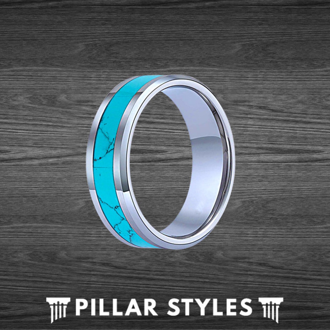 Turquoise Wedding Band Mens Ring - Silver Turquoise Ring Mens Wedding ...