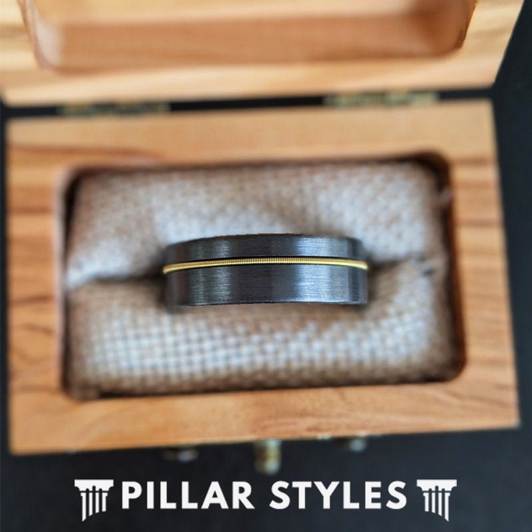 Guitar String Ring Gunmetal Mens Wedding Band Tungsten Ring - Guitar ...